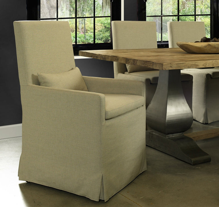 SANDSPUR BEACH ARM DINING CHAIR - WITH CASTERS - BRUSHED LINEN